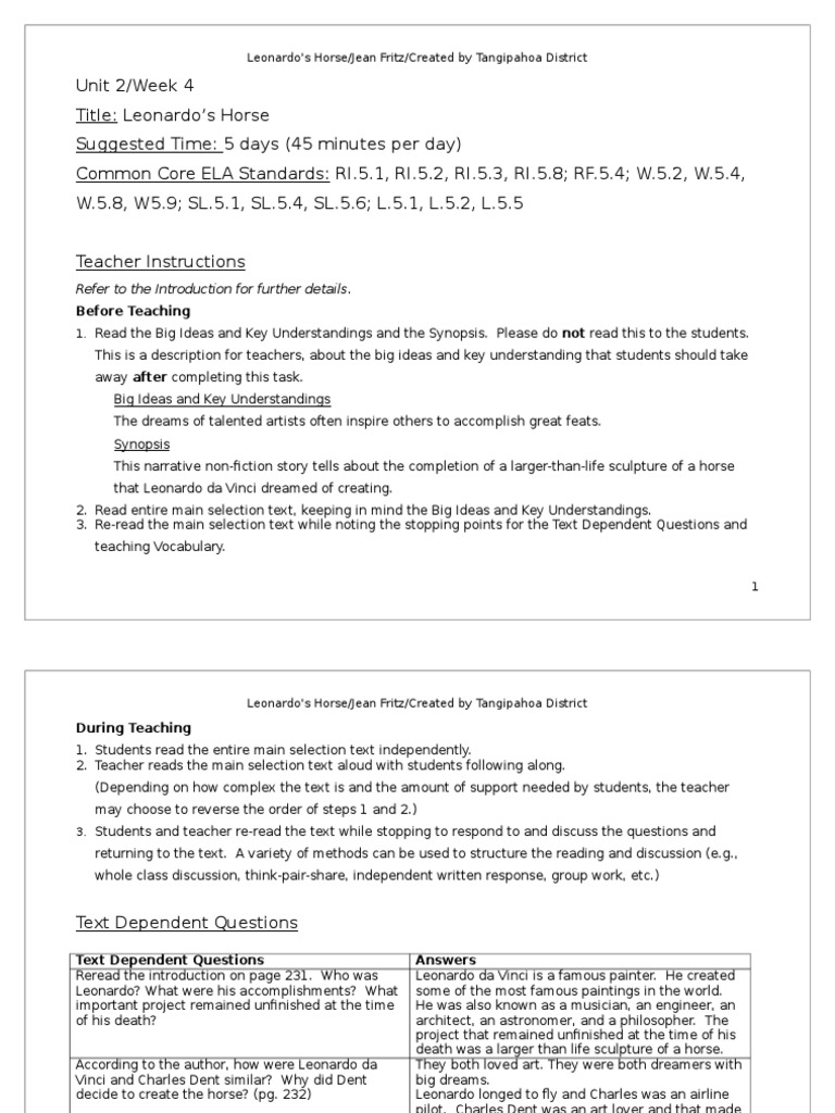 5.leonardo's Horse - Lesson - Basal | PDF | Leonardo Da Vinci | Sculpture