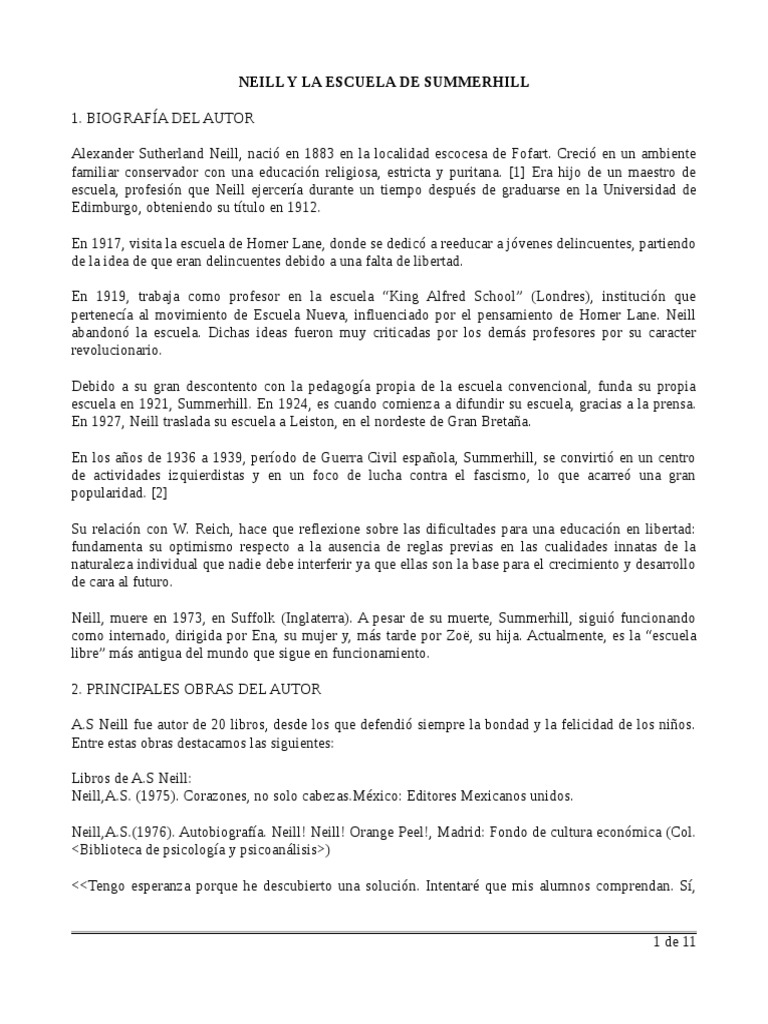 Neill y La Escuela de Summerhill | PDF | Plan de estudios | Adultos