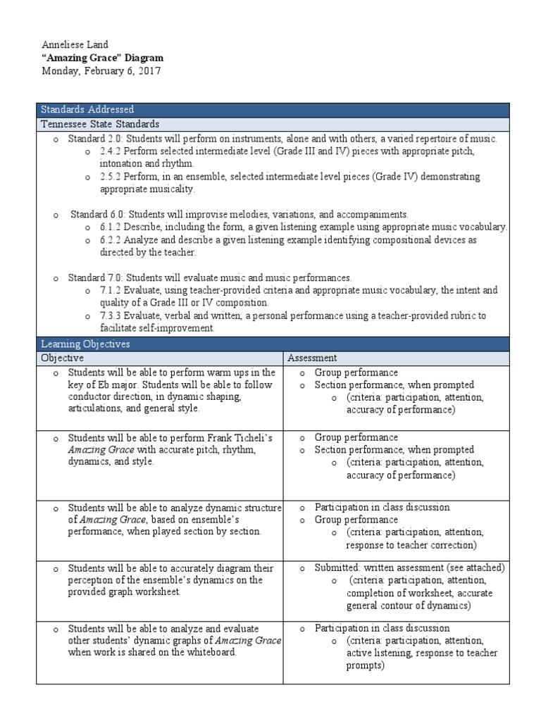 Amazing Grace Diagram Lesson Plan 2 6 17 | PDF | Educational Assessment ...