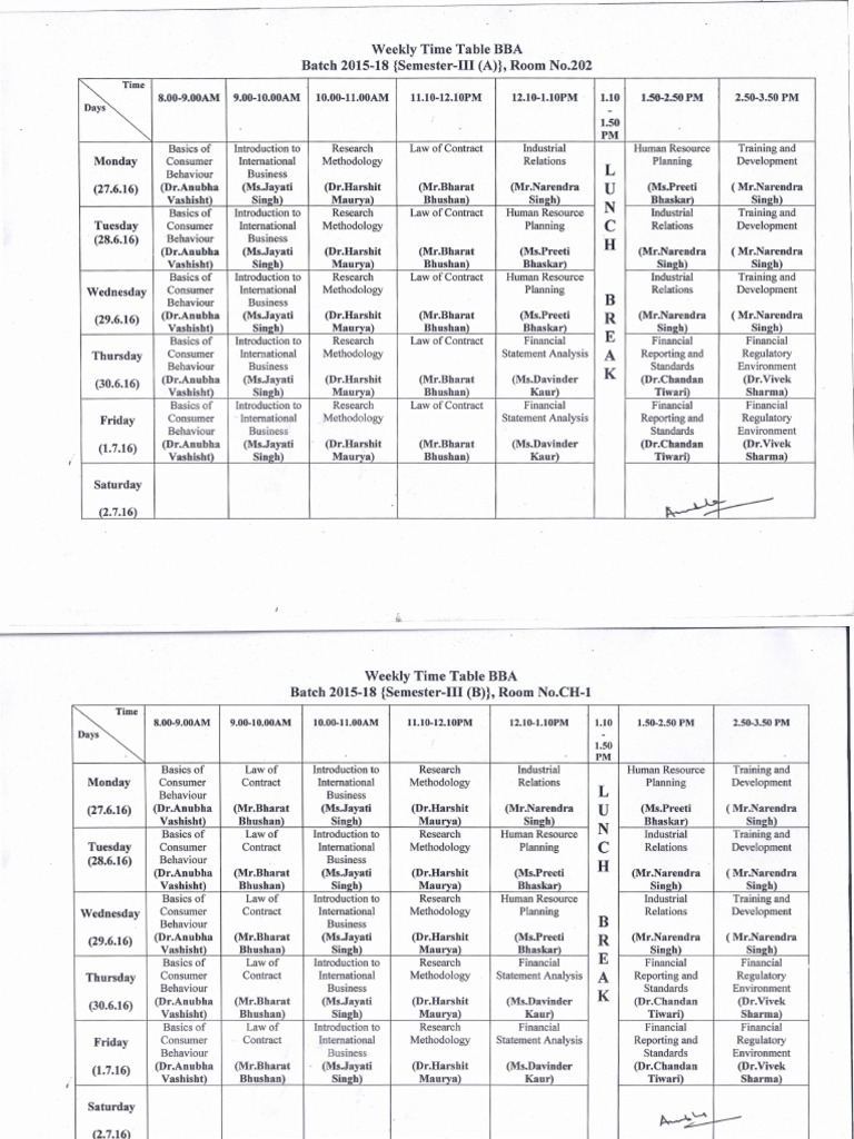 Sem III Time Table, Sec A, B, C | PDF