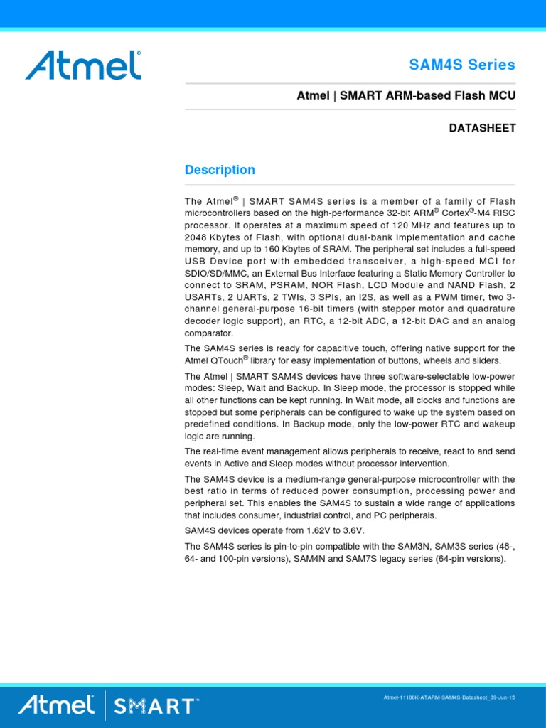 Atmel 11100 32 Bit Cortex M4 Microcontroller SAM4S Datasheet | PDF | Microcontroller | Arm ...