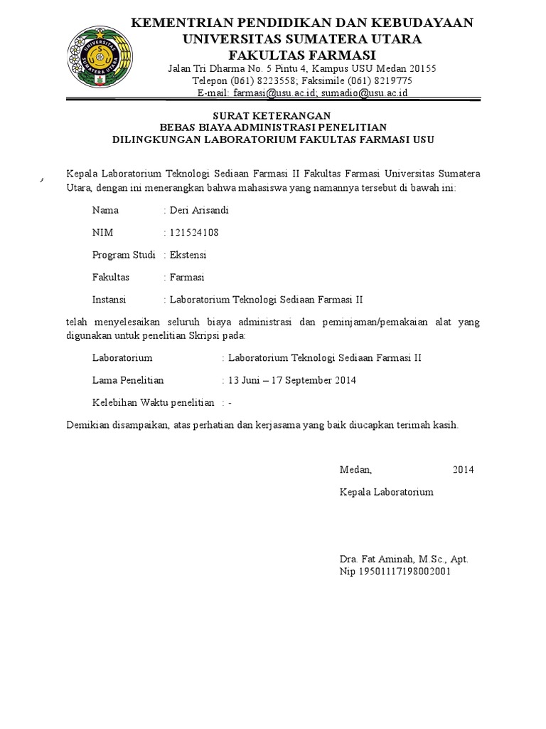 Surat Keterangan Bebas Lab | PDF | Sains & Matematika
