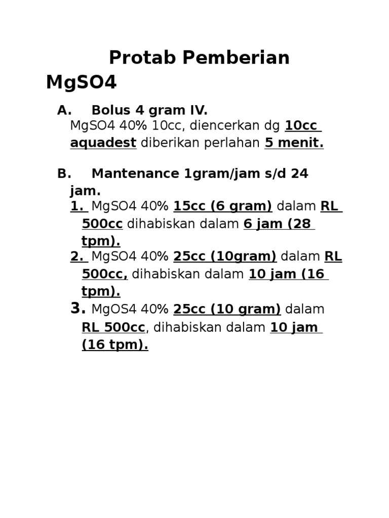 Protab Pemberian MgSO4 | PDF