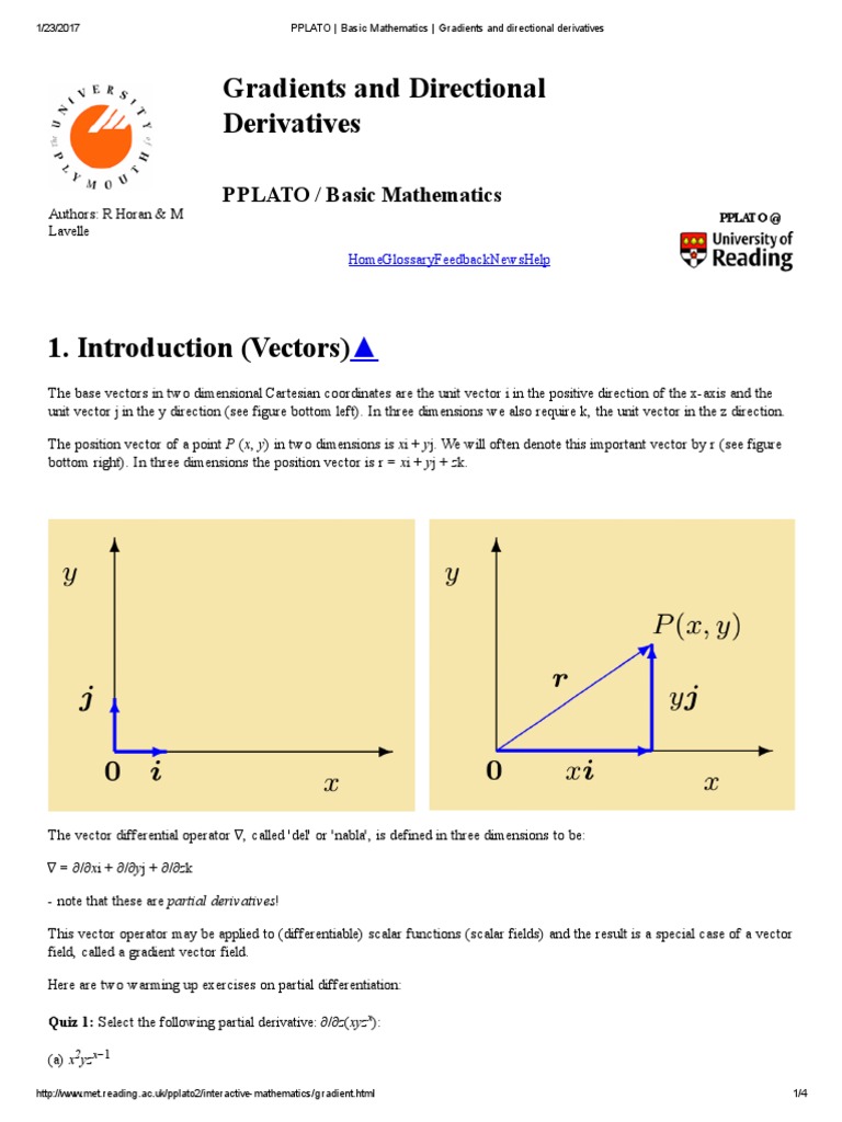 PPLATO - Basic Mathematics - Gradients and Directional Derivatives | PDF | Gradient | Euclidean ...