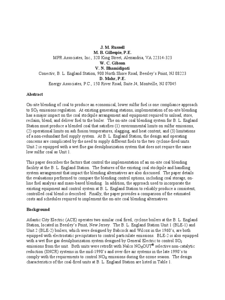 Low Sulfur Coal Blending at B.L. England | PDF | Coal | Combustion