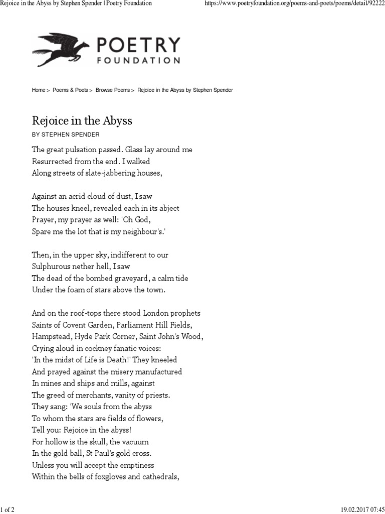 Rejoice in The Abyss by Stephen Spender | PDF | Poetry | Religion And ...