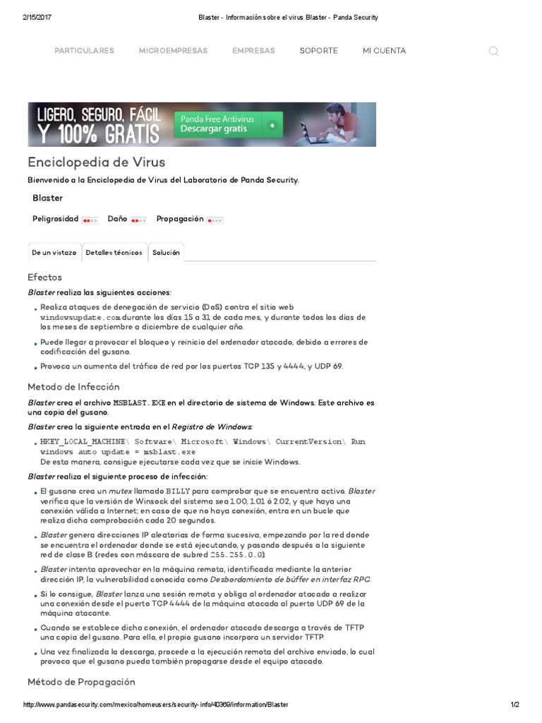 Enciclopedia de Virus, Blaster - Información Sobre El Virus Blaster ...