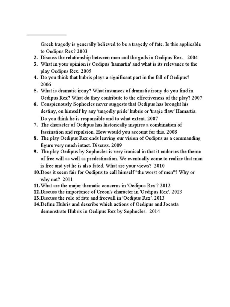 Oedipus Rex: Key Discussion Questions | PDF | General Fiction
