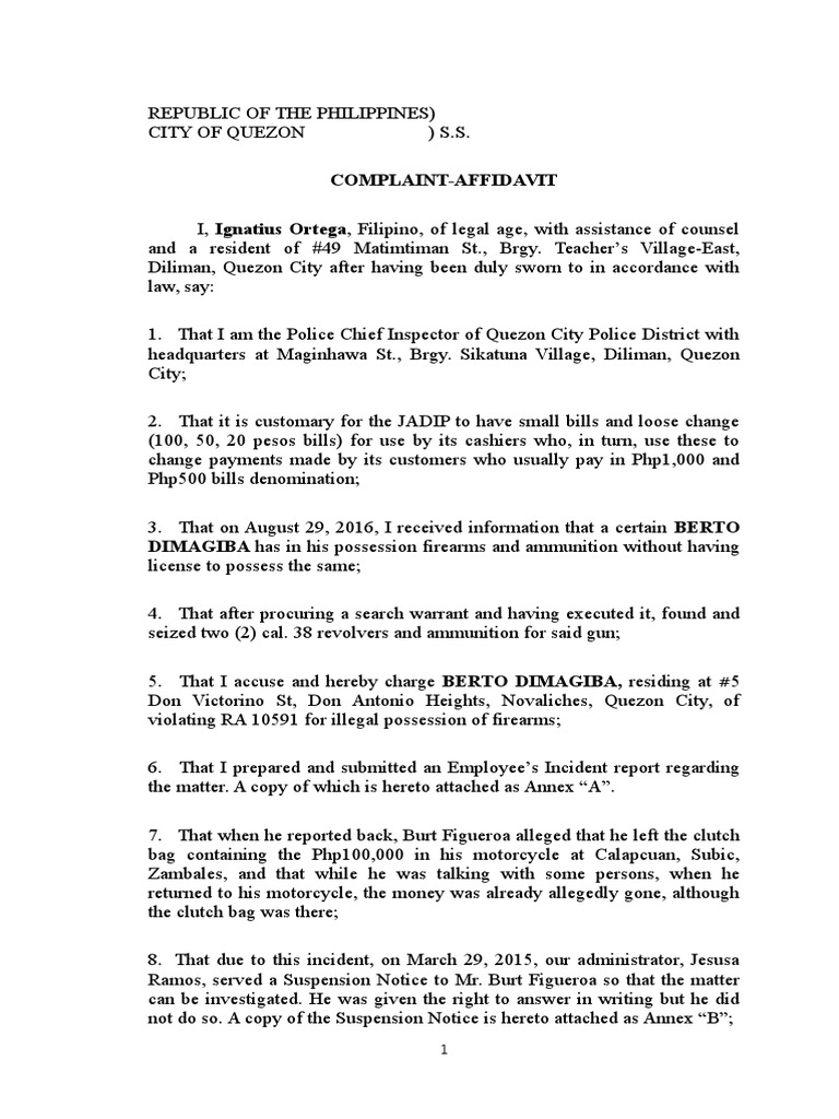 Complaint Affidavit for Theft Case | PDF | Common Law | Crime & Violence