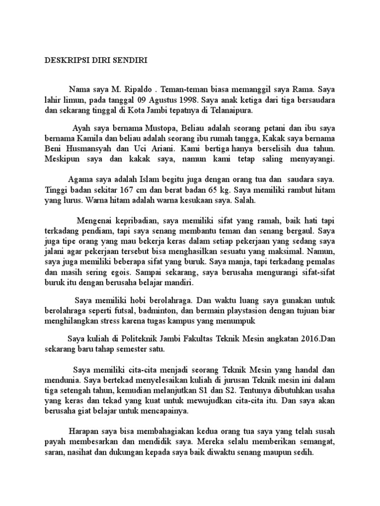 Deskripsi Diri Sendiri | PDF