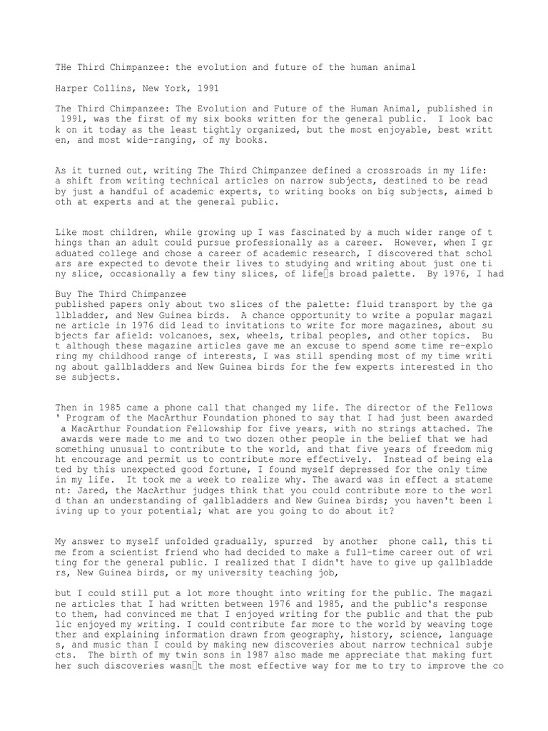 The Third Chimpanzee: Evolution Insights | PDF | Chimpanzee | Evolution