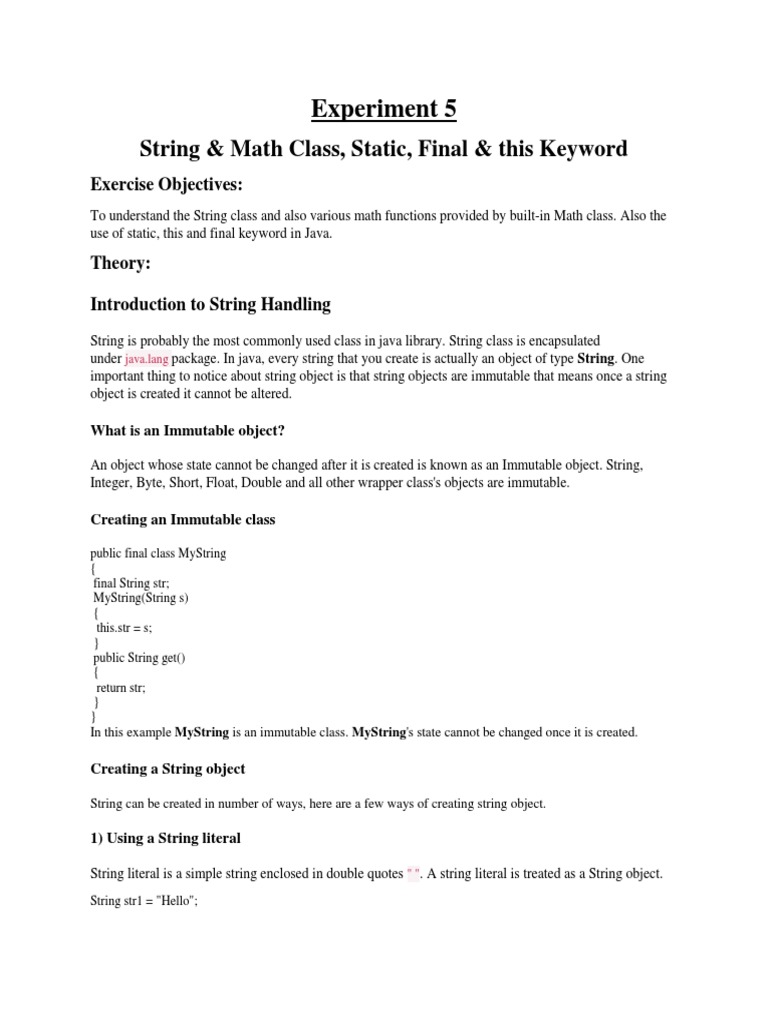 Experiment5 (Lab5) | PDF | String (Computer Science) | Method (Computer ...