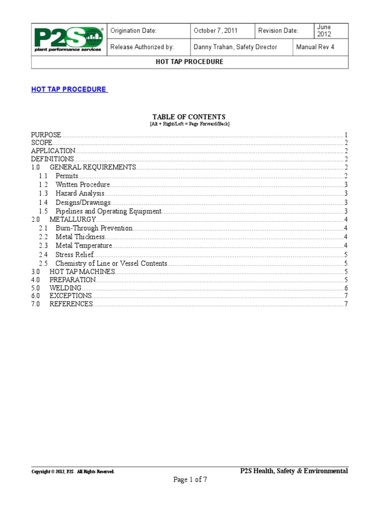 Hot Tap Procedure | Download Free PDF | Welding | Construction