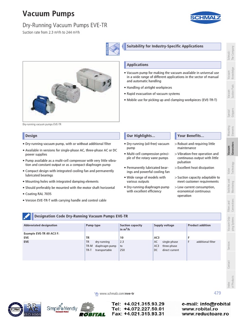 Dry-Running Vacuum Pumps EVE-TR | PDF | Direct Current | Pump