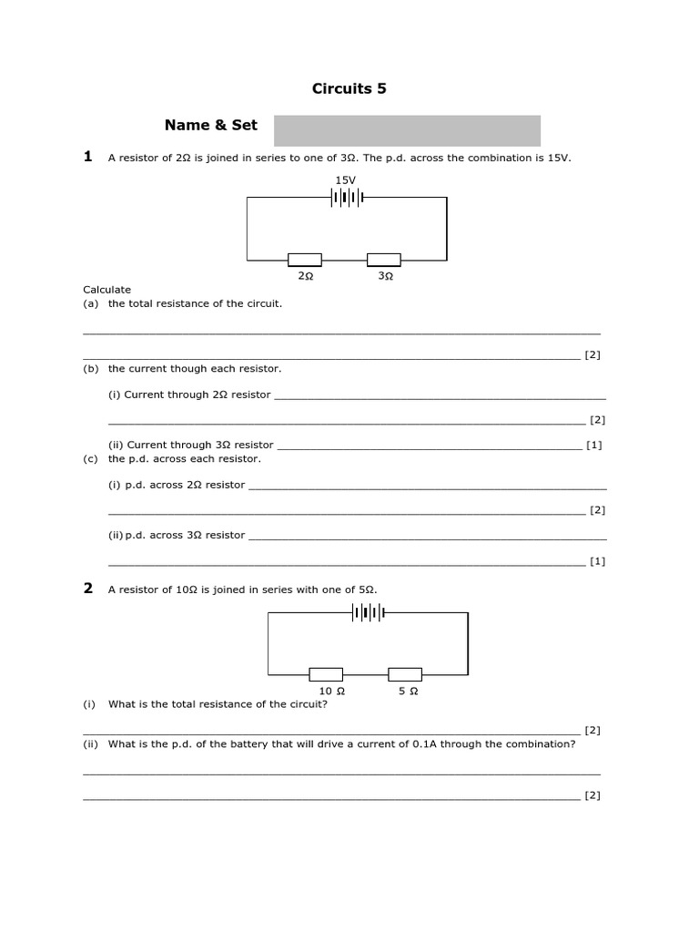 Circuits 5 Name & Set 1 | PDF