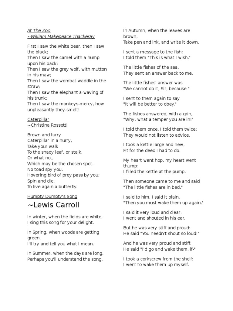 Lewis Carroll: at The Zoo William Makepeace Thackeray | PDF | Nature