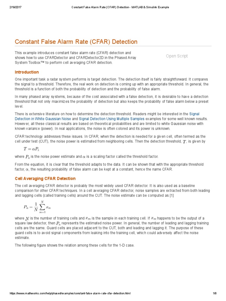 Constant False Alarm Rate (CFAR) Detection | PDF | Detector (Radio) | Applied Mathematics