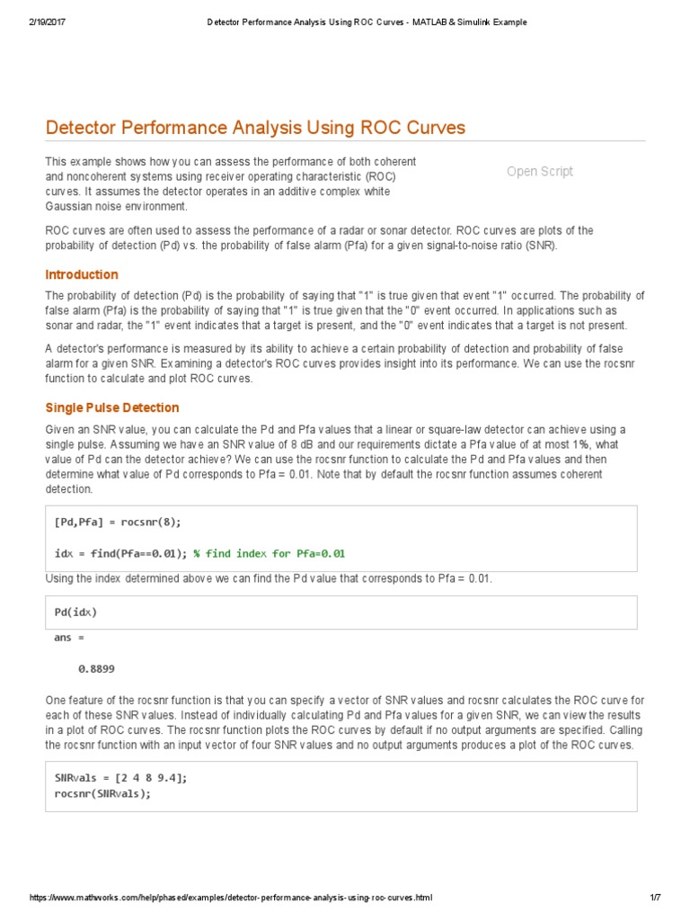 Detector Performance Analysis Using ROC Curves | PDF | Receiver ...