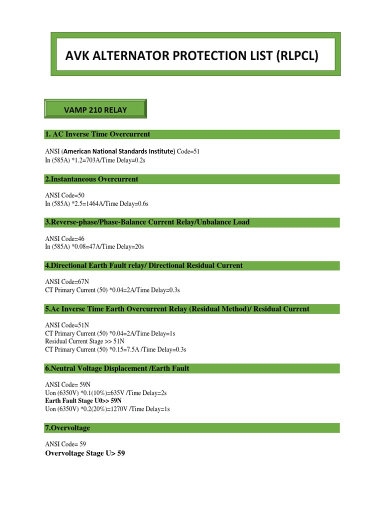 Alternator Protection List | PDF | Alternating Current | Force