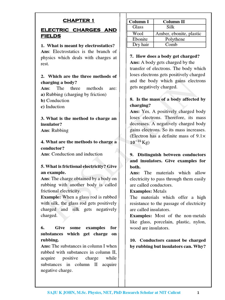 Xii Physics Chapter 1 - Electric Charges Fields Saju Hsslive | PDF | Electric Charge ...