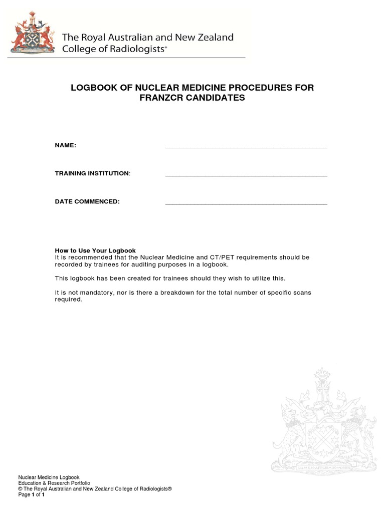 Nuclear Medicine Logbook | PDF | Nuclear Medicine | Medical Diagnosis