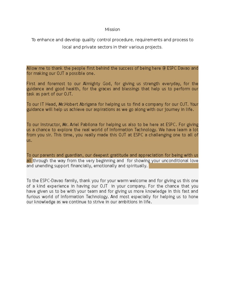 Quality Control OJT Experience | PDF | Career & Growth | Lifestyle