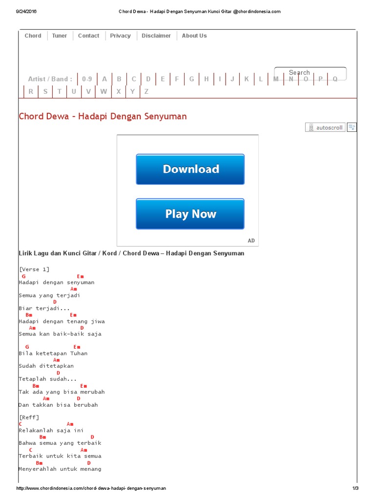 Chord Dewa - Hadapi Dengan Senyuman Kunci Gitar @chordindonesia | PDF