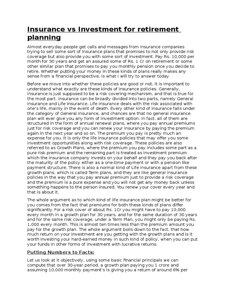 Insurance vs Investment for Retirement | PDF | Stock Market Index ...