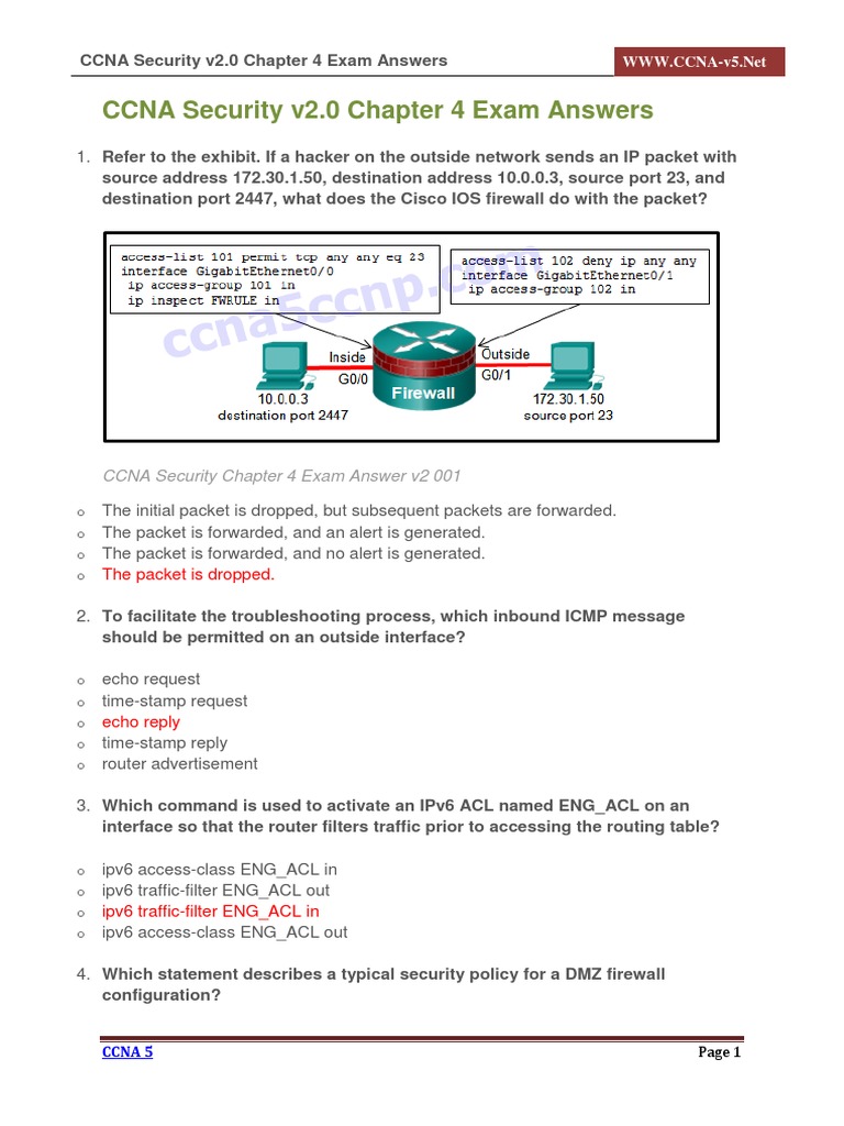 CCNA Security v2.0 Chapter 4 Exam Answers | Download Free PDF | Cisco Certifications | Firewall ...