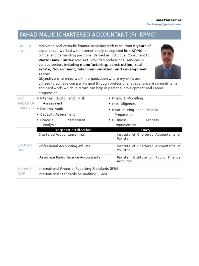 CV Fahad Malik KPMG | PDF | Accounting | Audit