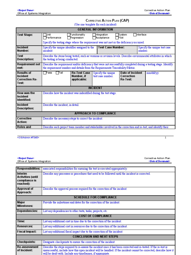 Corrective Action Plan (CAP) Template | Software Engineering | Systems ...