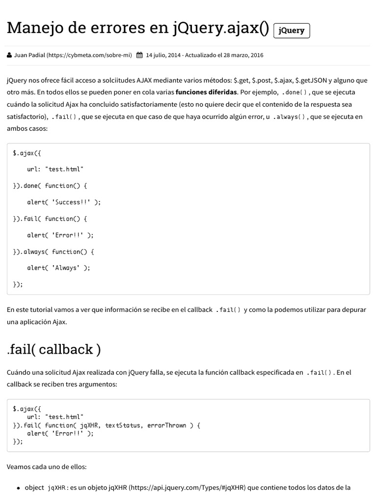 Manejo de Errores en jQuery.ajax() | PDF | Devolución de llamada ...