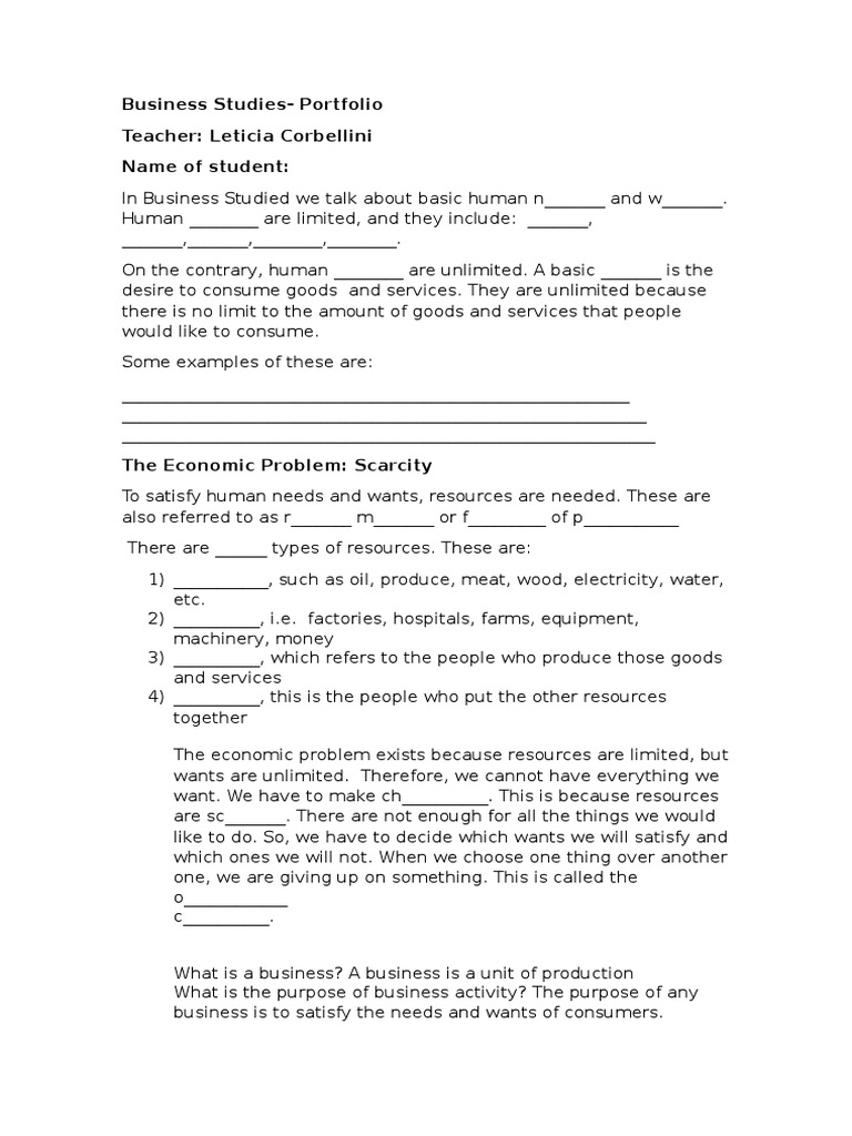 Unit 1 Business Activity Worksheet | PDF | Resource | Sales Unit 1 Business Activity Worksheet | PDF | Resource | Sales