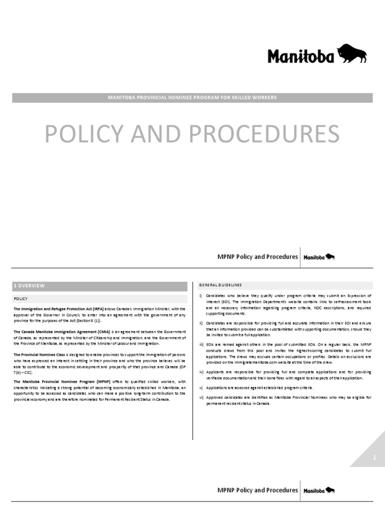 MPNP Policy Guidelines Public | PDF | Employment | Immigration