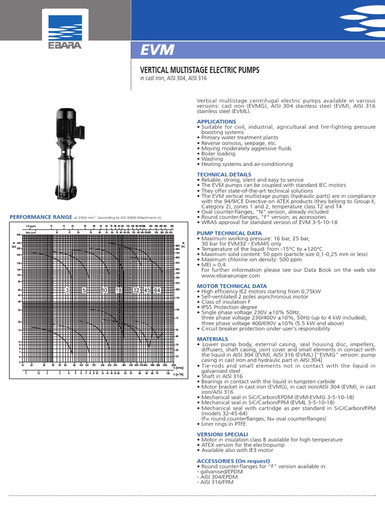 Ebara Vertical Inline Evm - Eng | PDF | Pump | Iron