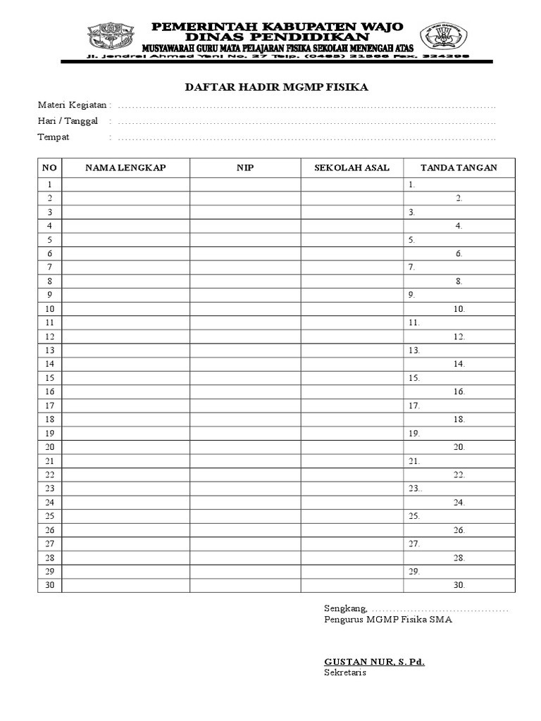 Daftar Hadir MGMP | PDF