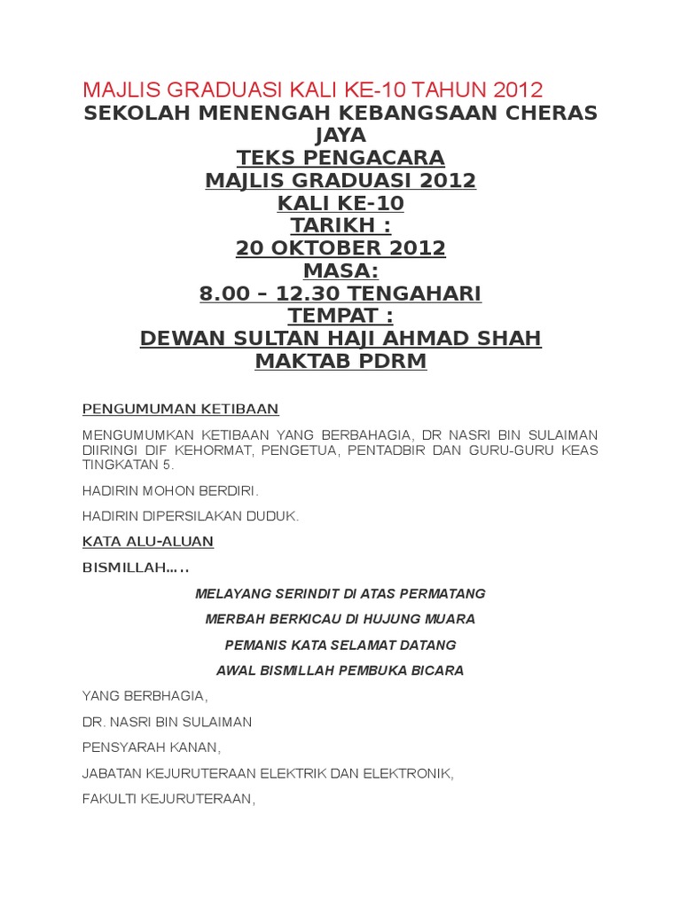 Teks Contoh Majlis Graduasi | PDF