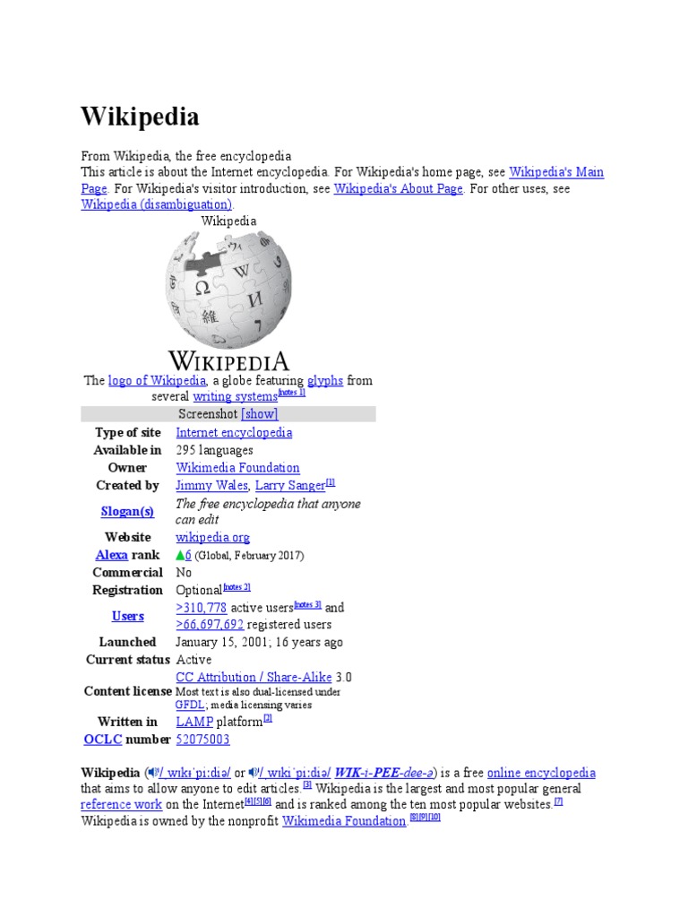 Wikipedia: Type of Site Available in 295 Languages Owner Created by ...