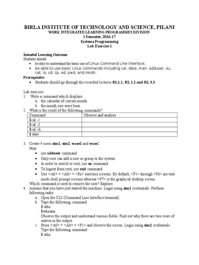 SPLab Exercise I | PDF | Command Line Interface | Directory (Computing)