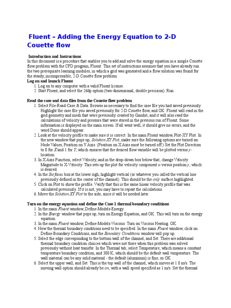 Fluent - Adding The Energy Equation To 2-D Couette Flow | PDF