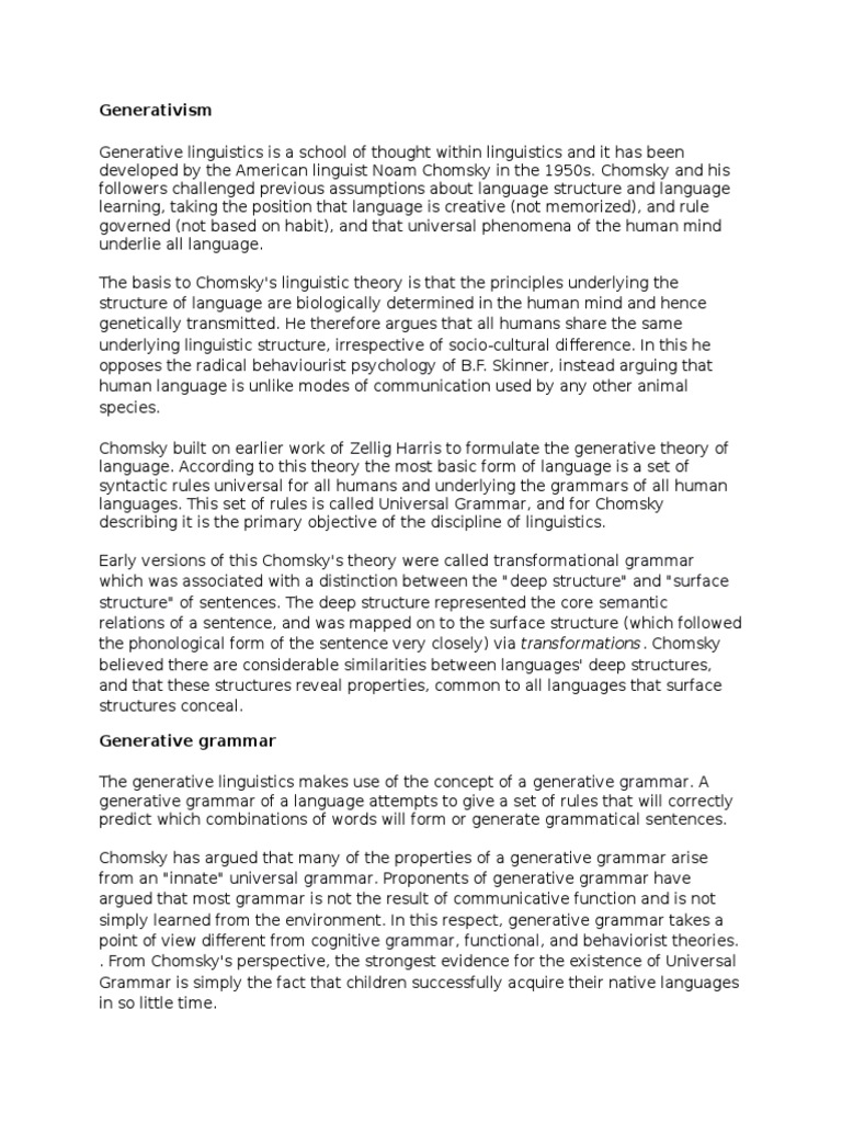 Generativism | Download Free PDF | Syntax | Phrase