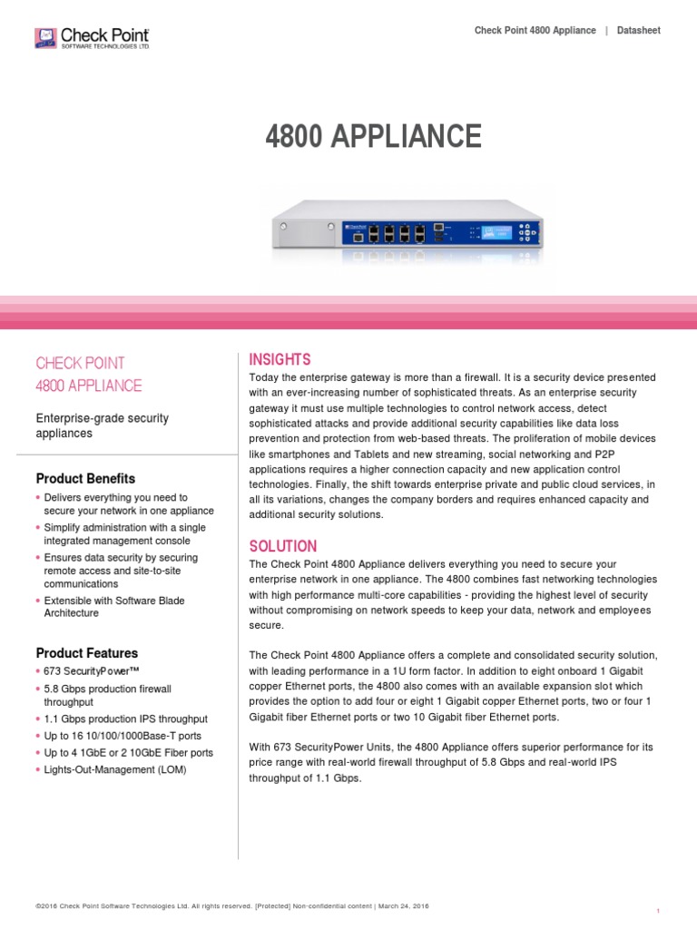 4800 Appliance Datasheet | PDF | Firewall (Computing) | Computer Network