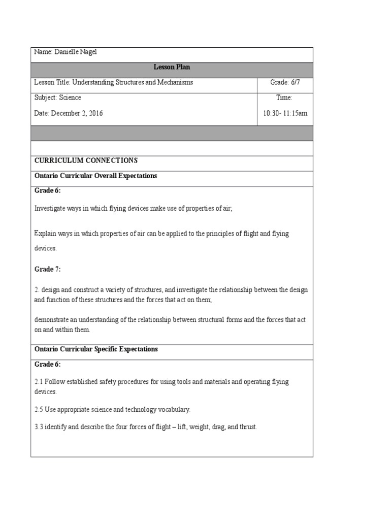 Grade 6 7 Flight Structures Lesson | PDF | Flight | Curriculum