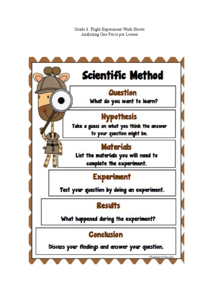 Grade 6: Flight Experiment Work Sheets Analyzing One Force Per Lesson ...