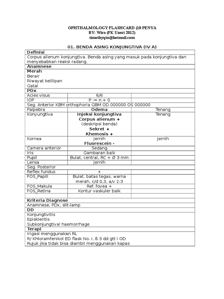Ophthalmology Flashcard | PDF