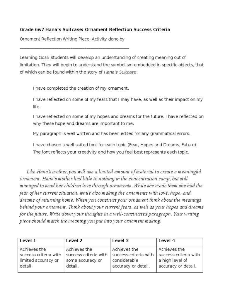 Hanas Suitcase Success Criteria | PDF