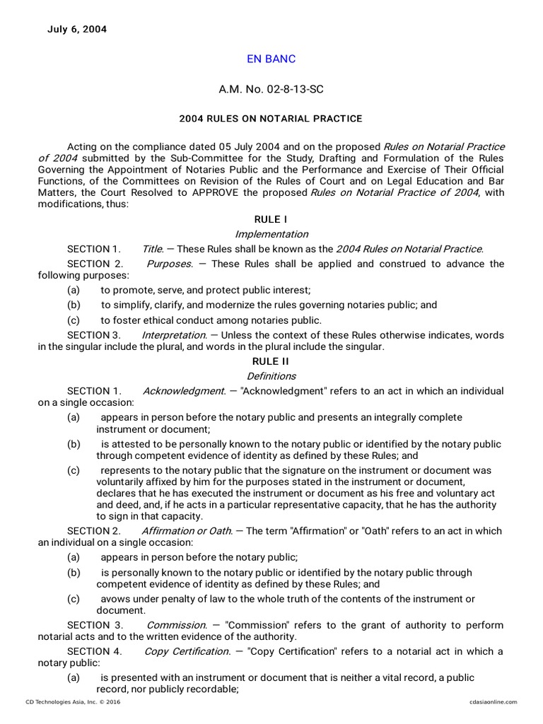 2004 Rules On Notarial Practice, A.M. No. 02-8-13-SC, (July 6, 2004 ...