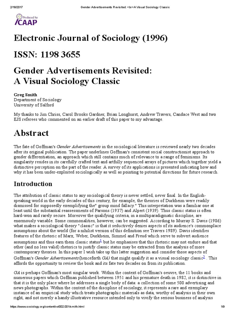 Gender Advertisements Revisited Pdf Gender Gender Studies