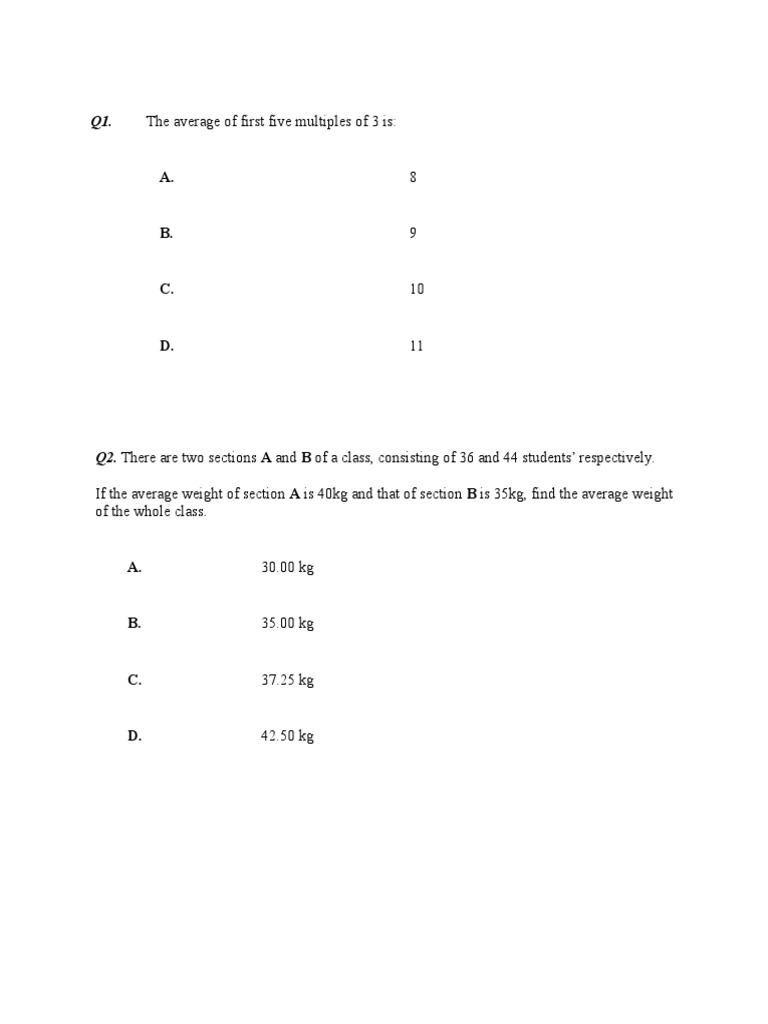 The Average Of First Five Multiples Of 3 Is PDF
