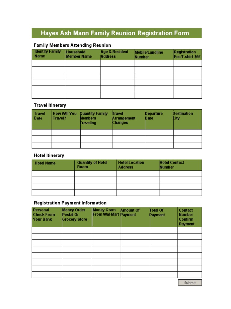 Family Reunion Registration Form Distributed Correct Form 2017 | PDF